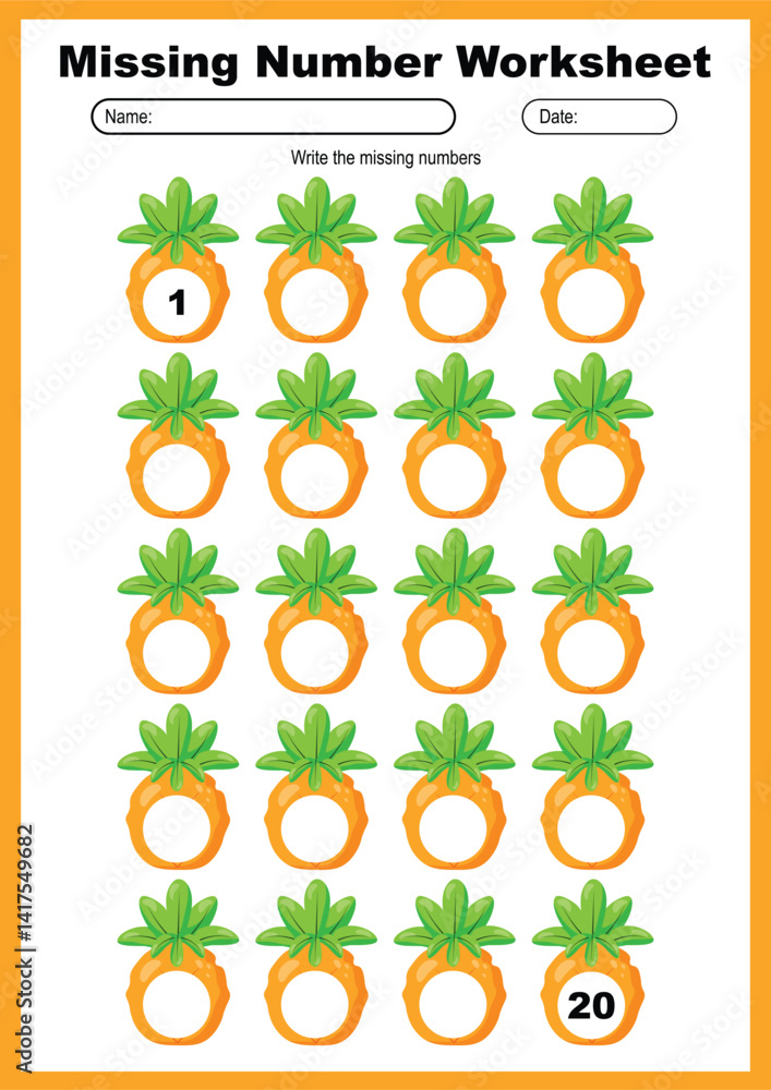 Image vectorielle Stock Printable missing number worksheet with ...