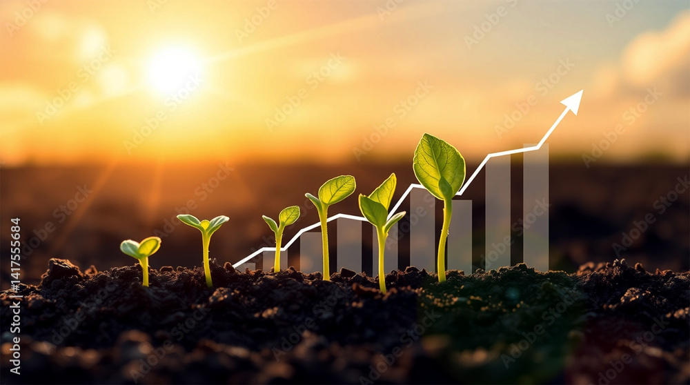 Seedling are growing from the rich soil. Concept of business growth ...
