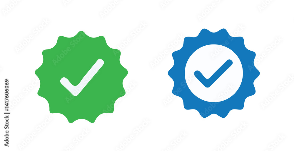 Set of social media verified icons. Tick in circle with zigzag. Youtube ...