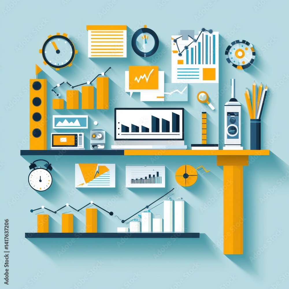 Business analytics overview modern workspace infographic design ...