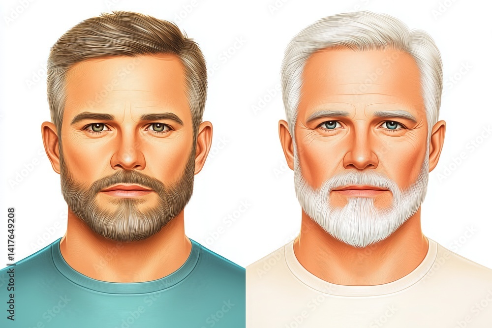 Character age progression realistic illustration showing same person at ...