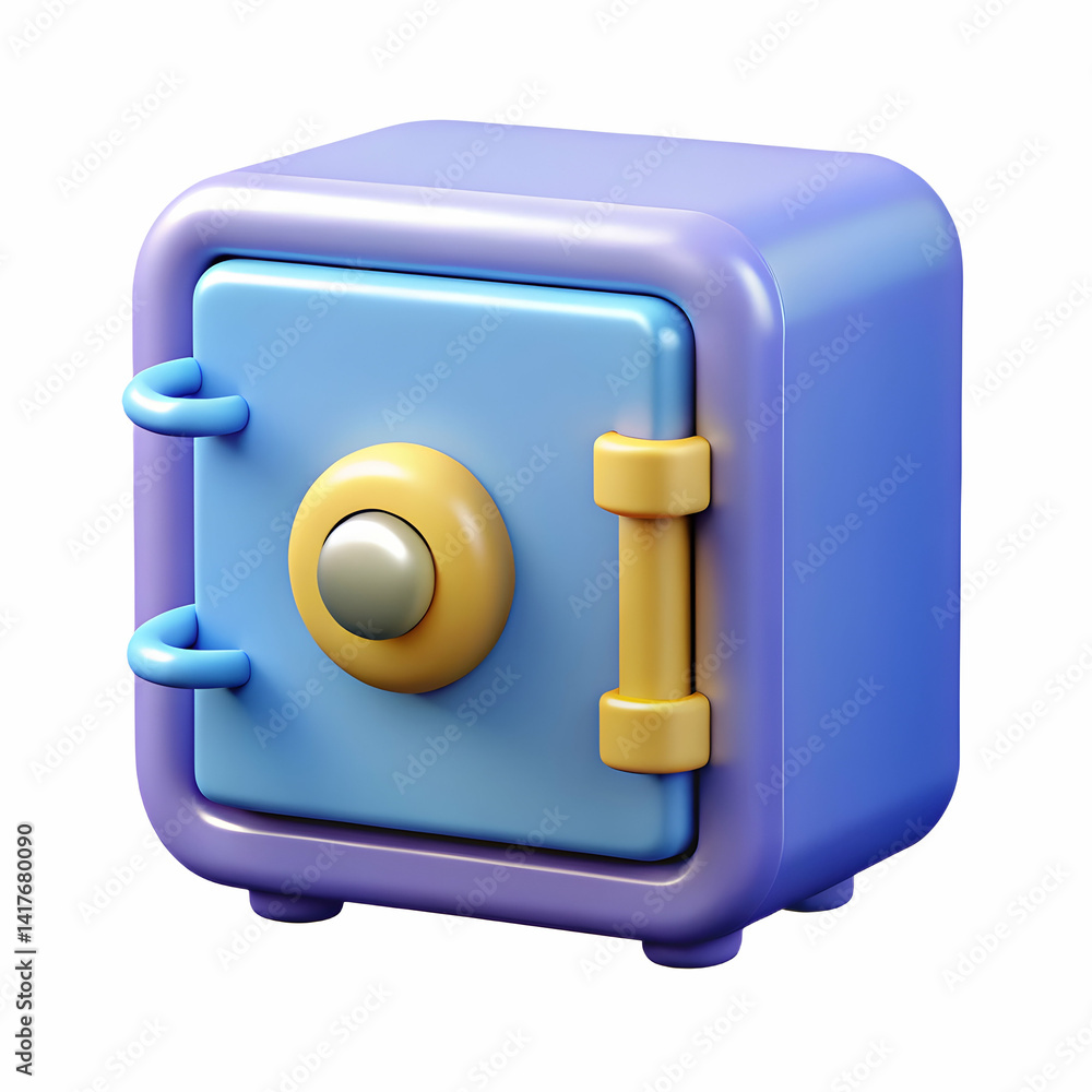 Safe box shown in a secure 3D icon for storing valuable financial ...