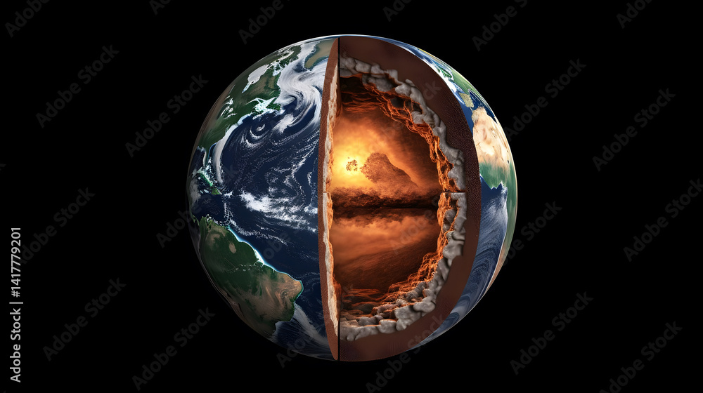 A cross-section of the Earth, showing the layers of the Earth's crust ...