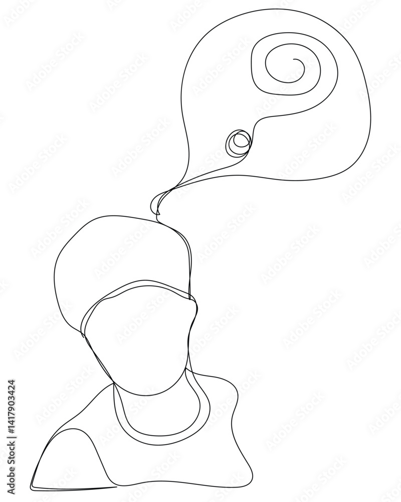Cute continuous line sketch character man with question mark decoration ...