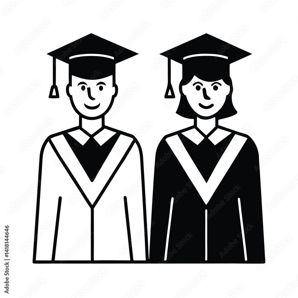 Graduation celebration vector illustration featuring two happy ...