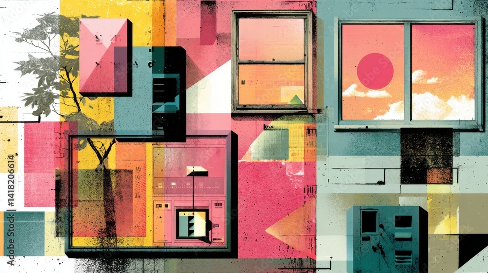 Artistic Collage of Abstract Vintage GUI Elements with Pixelated ...