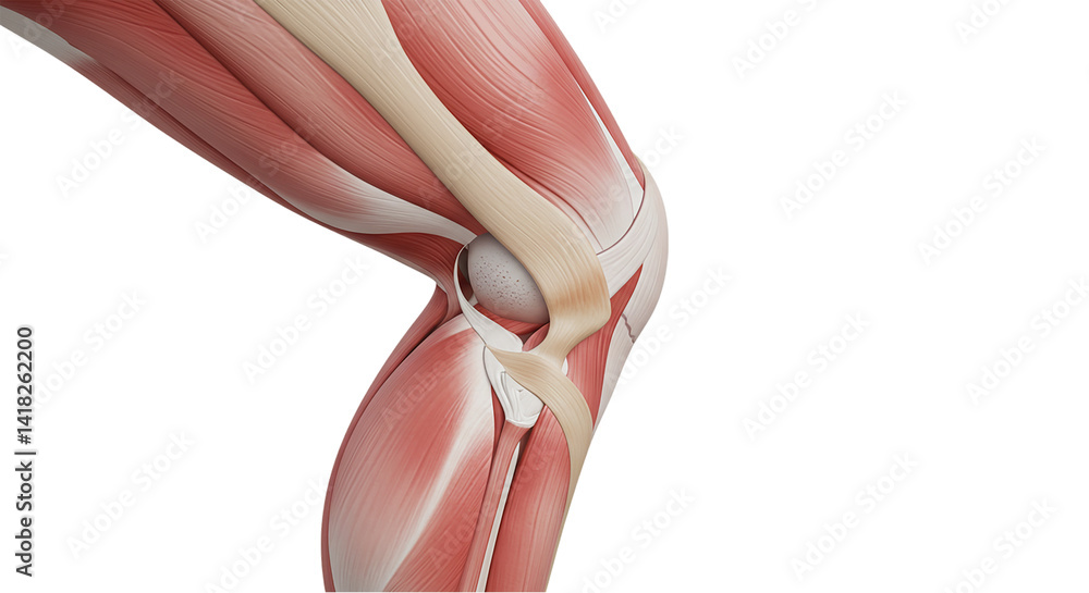Anatomical illustration of a human knee showing muscles ligaments and ...
