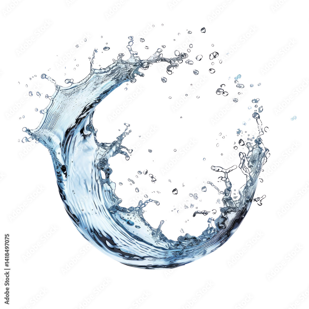 Dynamic water splash creating an artistic wave shape isolated on a ...