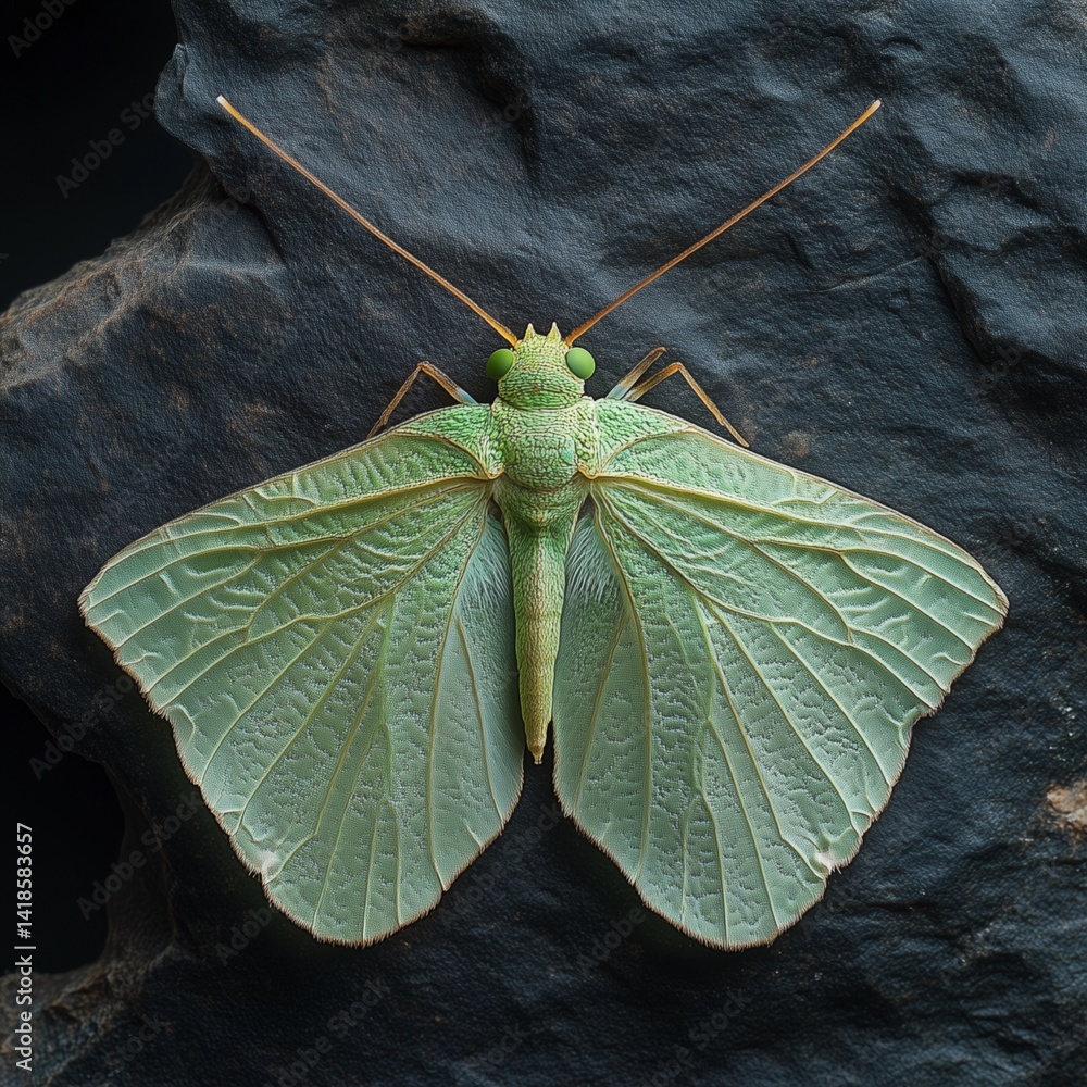 High-resolution top-down view of a realistic leaf insect, captured in ...