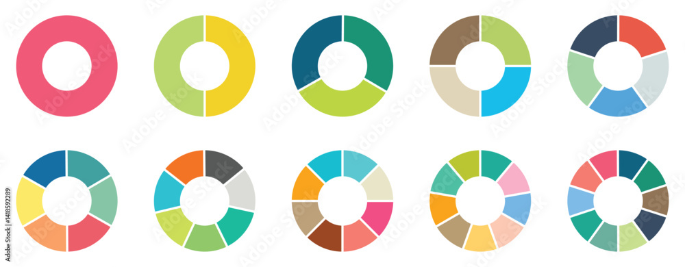 Vector de Stock Circle pie chart diagram. Pie chart set, segmented circle icons. Pie chart ...