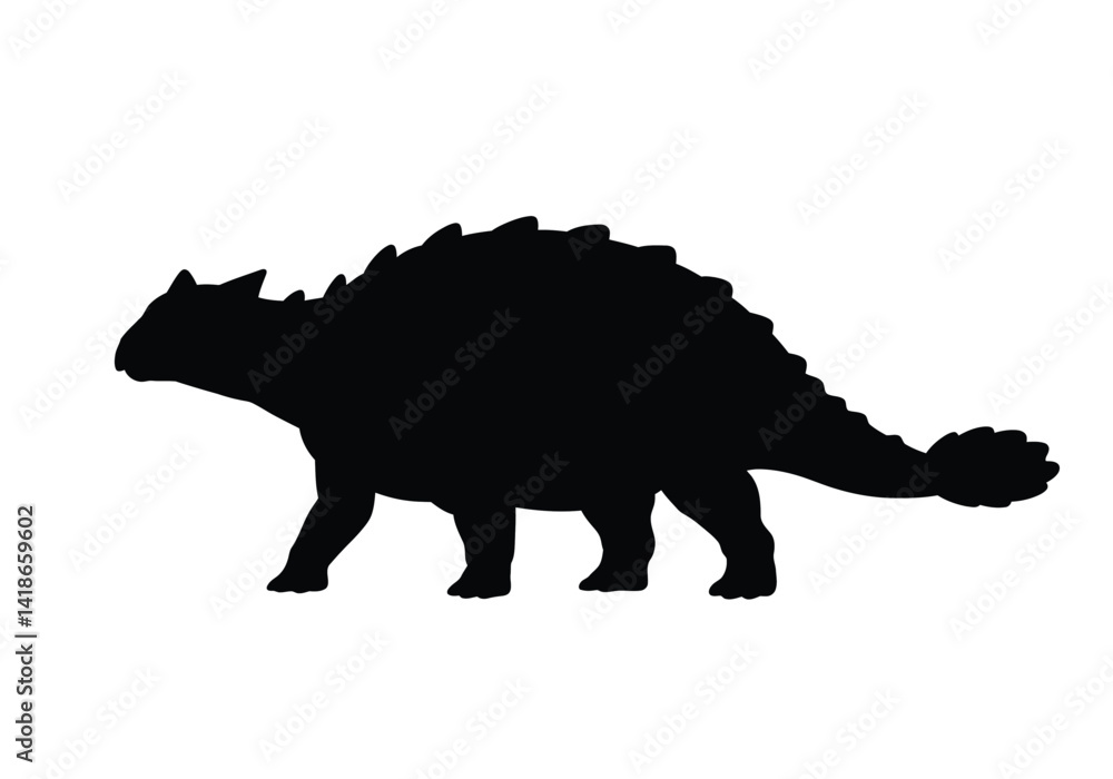 Ankylosaurus silhouette. This image shows a black silhouette of an Ankylosaurus, a prehistoric ...