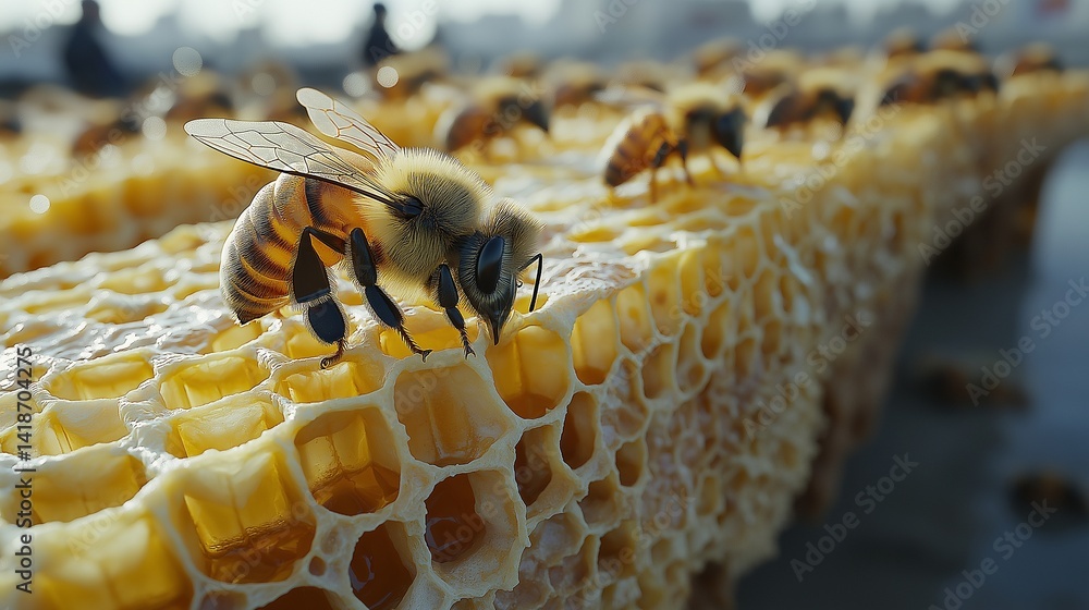 Ilustración de Stock 3D cross section of a honeycomb wall with ...