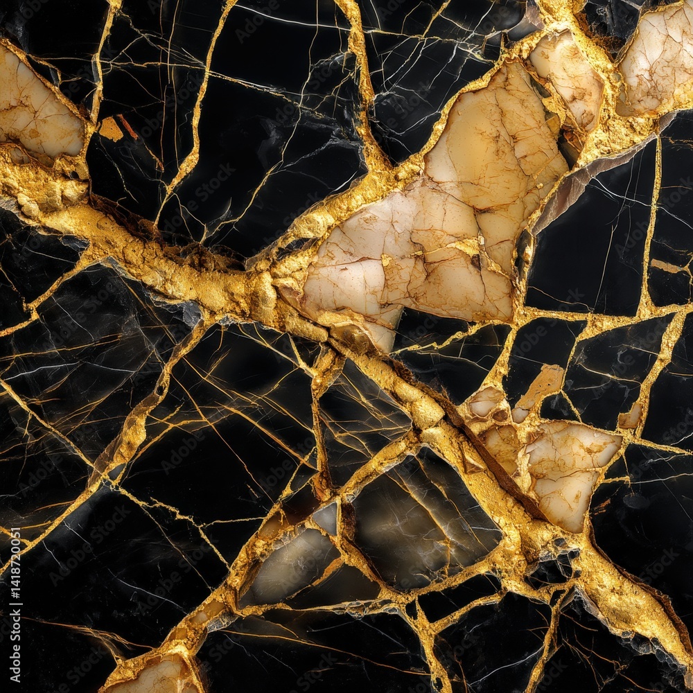 Elegant black onyx stone texture with golden veins creates a beautiful ...