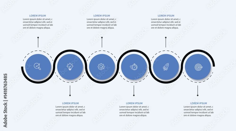 6 steps infographic template with 6 options. Flowchart that can be used ...