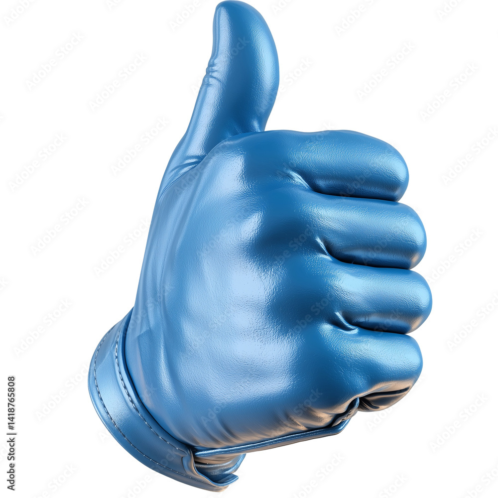 Thumbs up gesture blue glove approval concept design isolated on ...