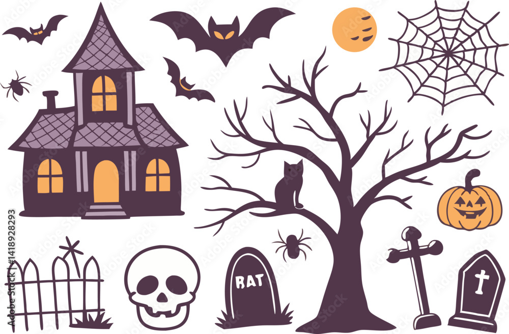 Vector de Stock Spooky Halloween Clipart Collection for Digital Designs ...