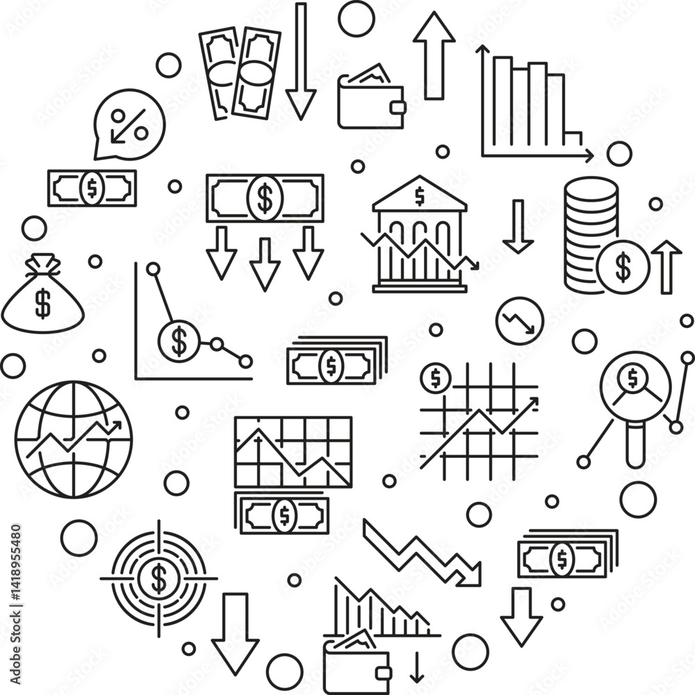 Monetary and Fiscal Policy Vector Banner – Round Outline Design for ...