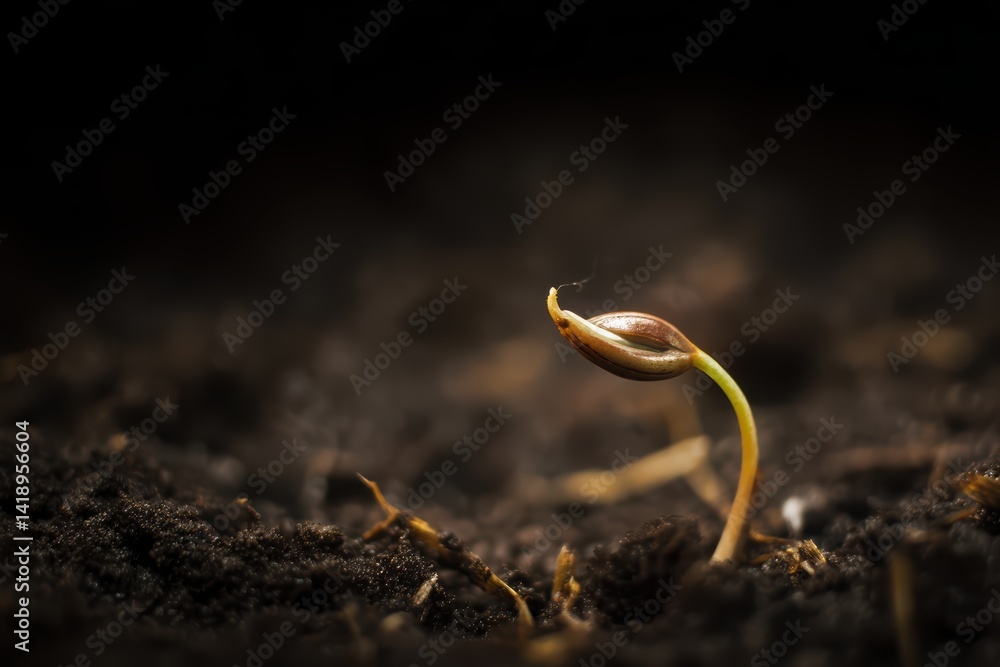 Seed Germination in Dark Soil Background Highlighting New Life Stock ...