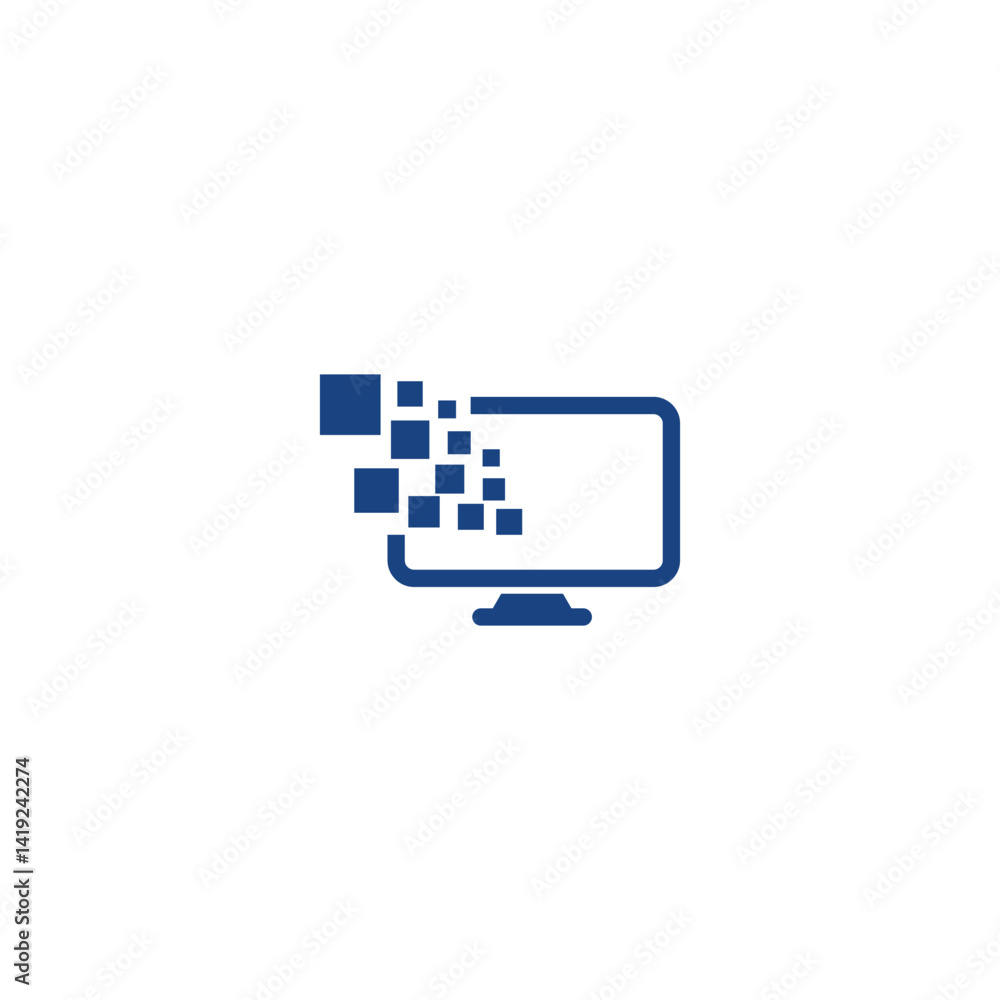 Digital transformation logo featuring a monitor dissolving into pixel ...