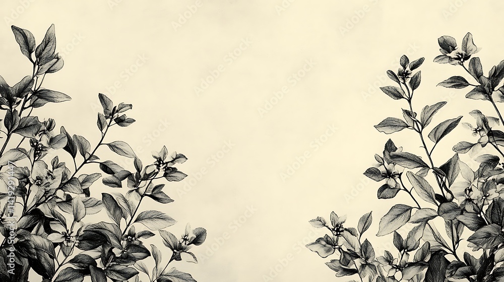 Vertical book page with grayscale floral outlines forming elegant ...