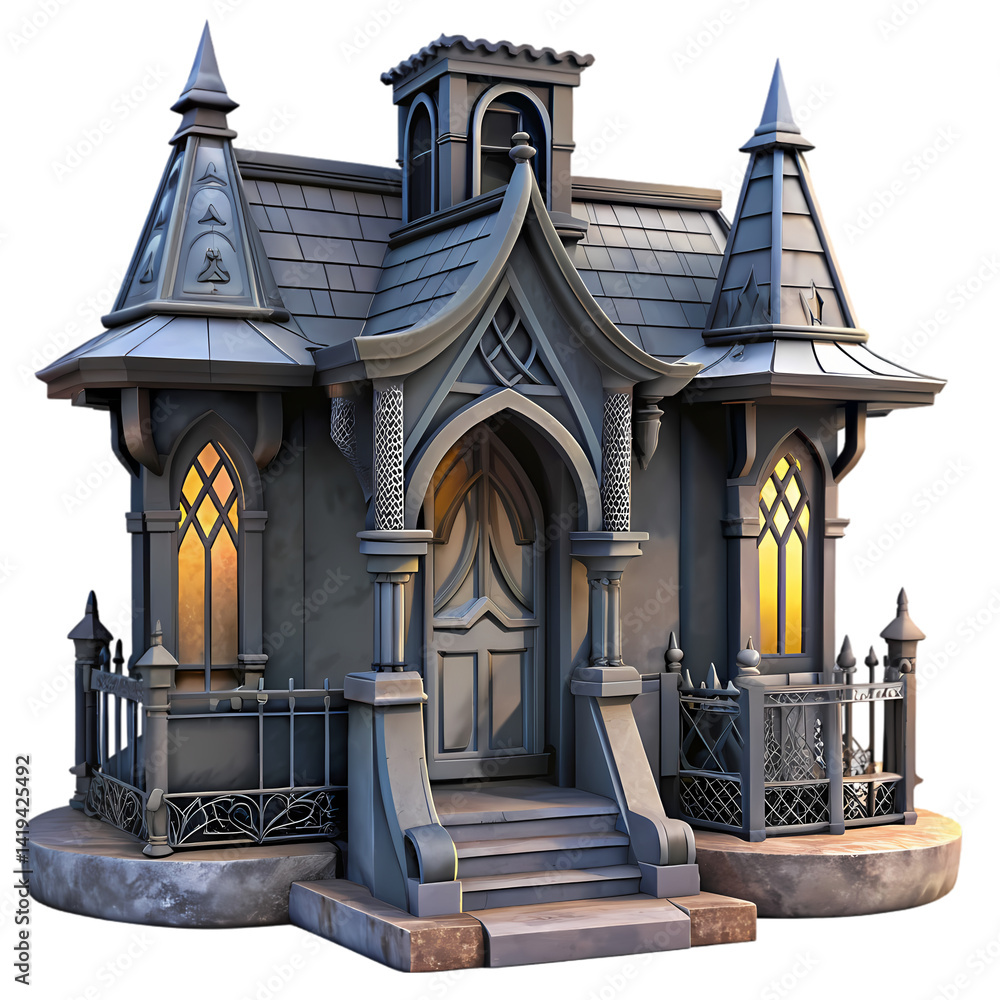 Gothic Style House 3D Model Render isolated on transparent background ...