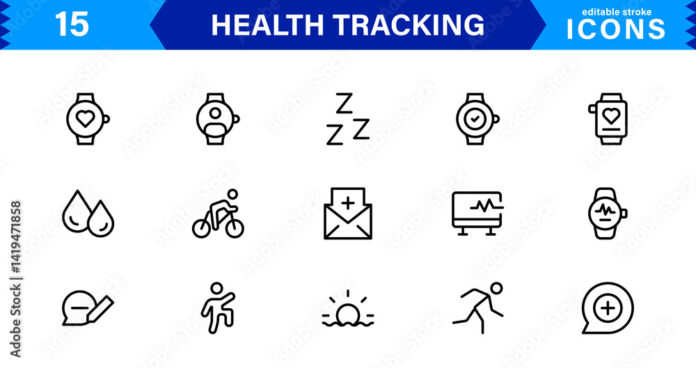 Modern Health Tracking Icon Set Vector Illustration. Featuring ...