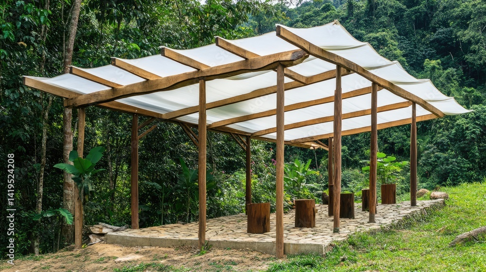 Carport structure under construction, showing installation of PVC ...