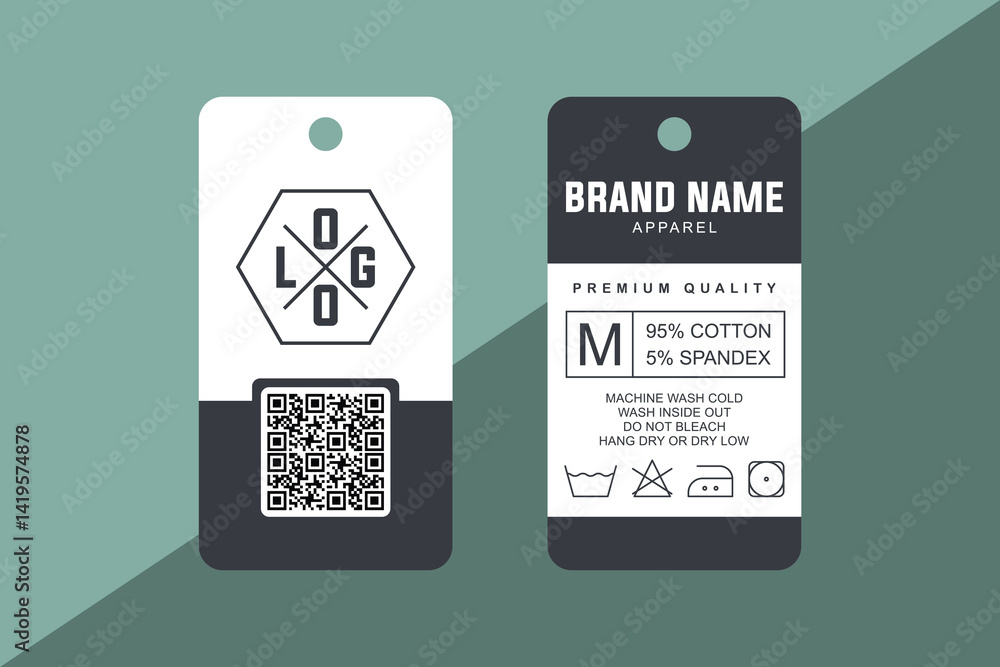 Minimalist Clothing Hang Tag Design with QR Code and Fabric Care ...