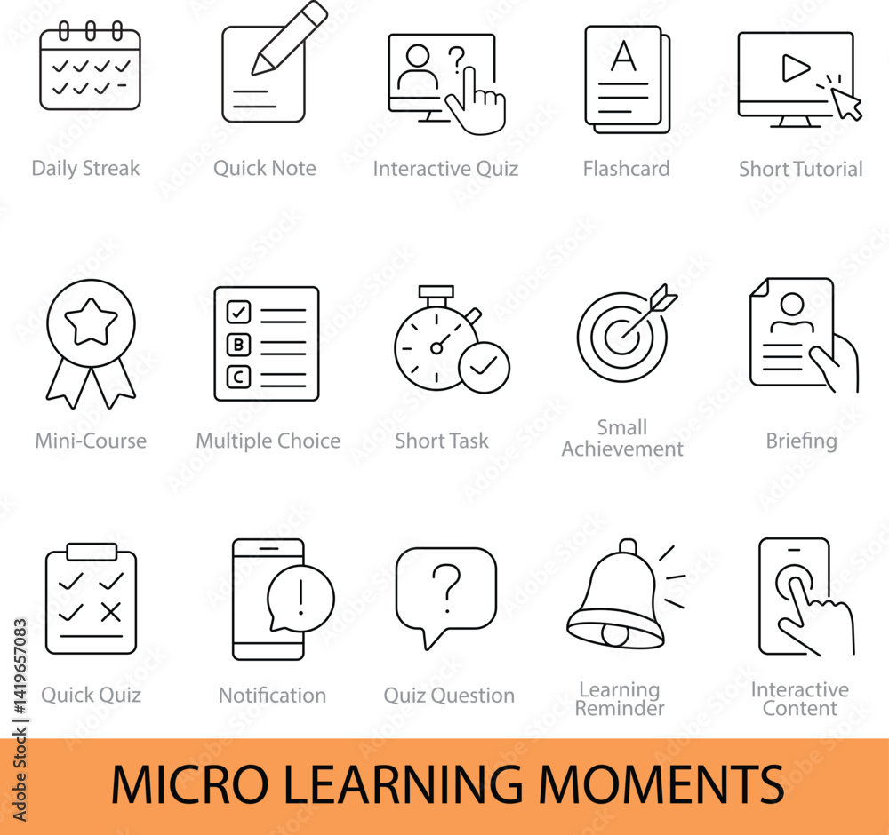 Micro Learning Moments – 15 Editable Line Icons for Short-Form ...