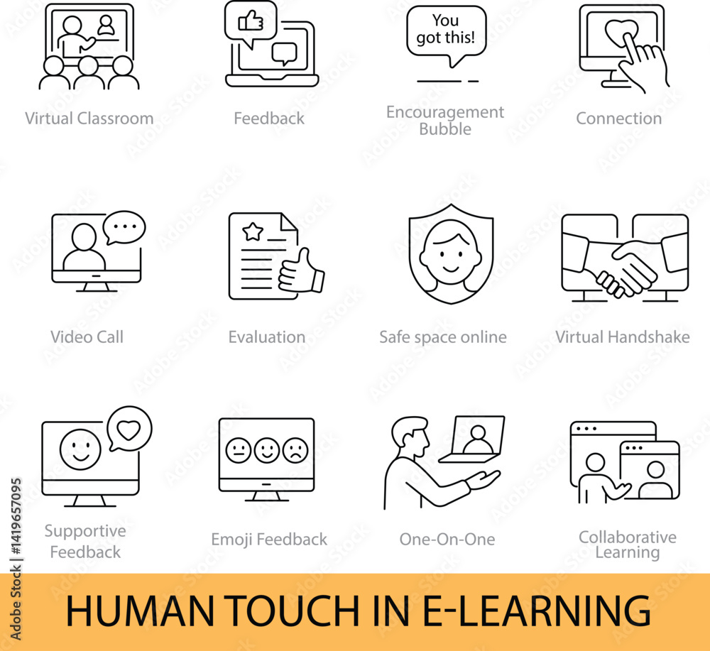 Human Touch in E-Learning – 12 Editable Line Icons for Online Education ...