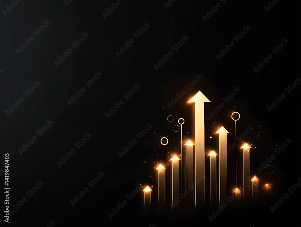 Gold up arrow increase for success and development.Golden economic ...