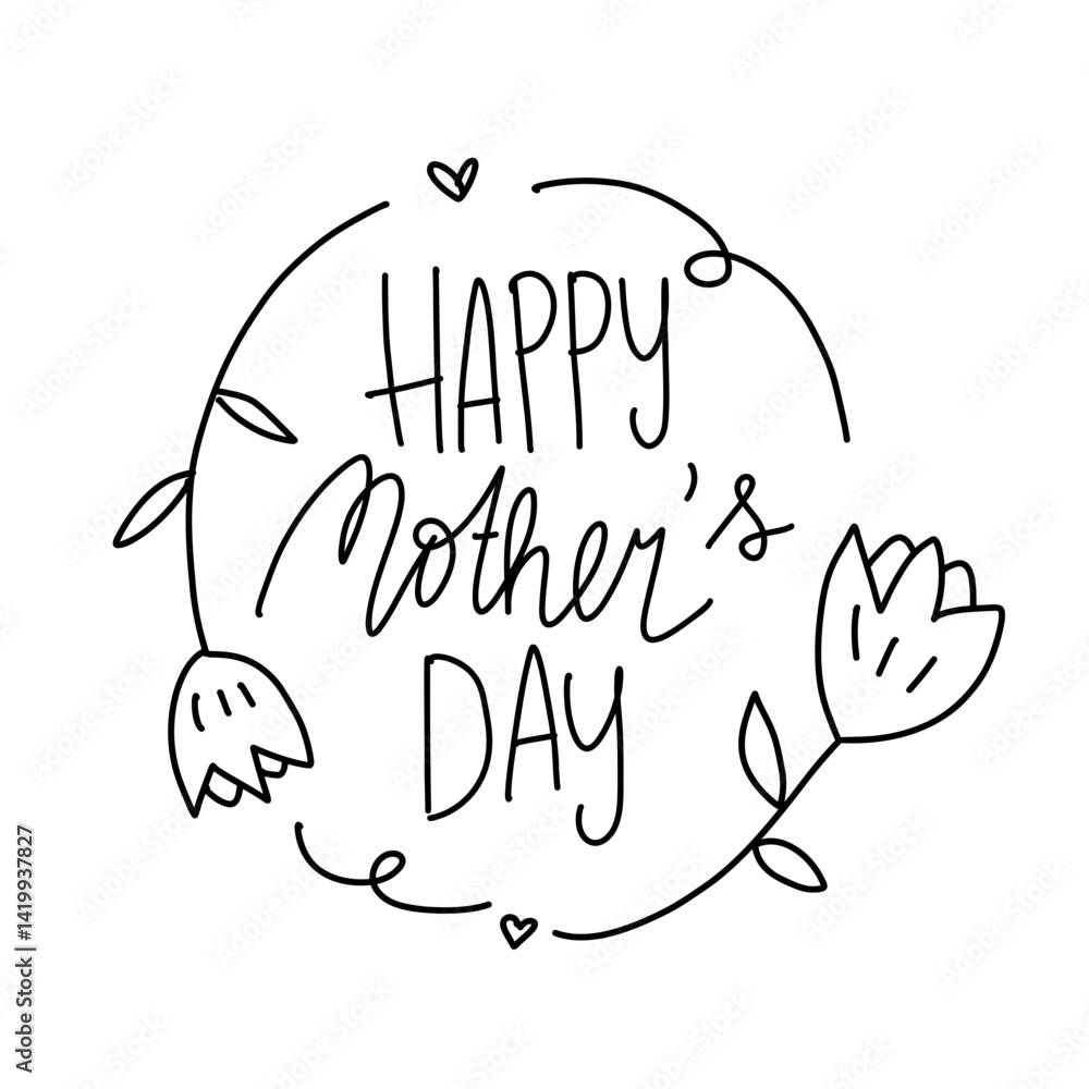 cute Happy mother’s day text hand written drawn illustration doodle ...