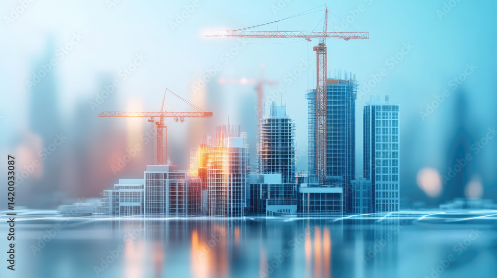 Engineers overseeing construction progress of a futuristic city skyline ...