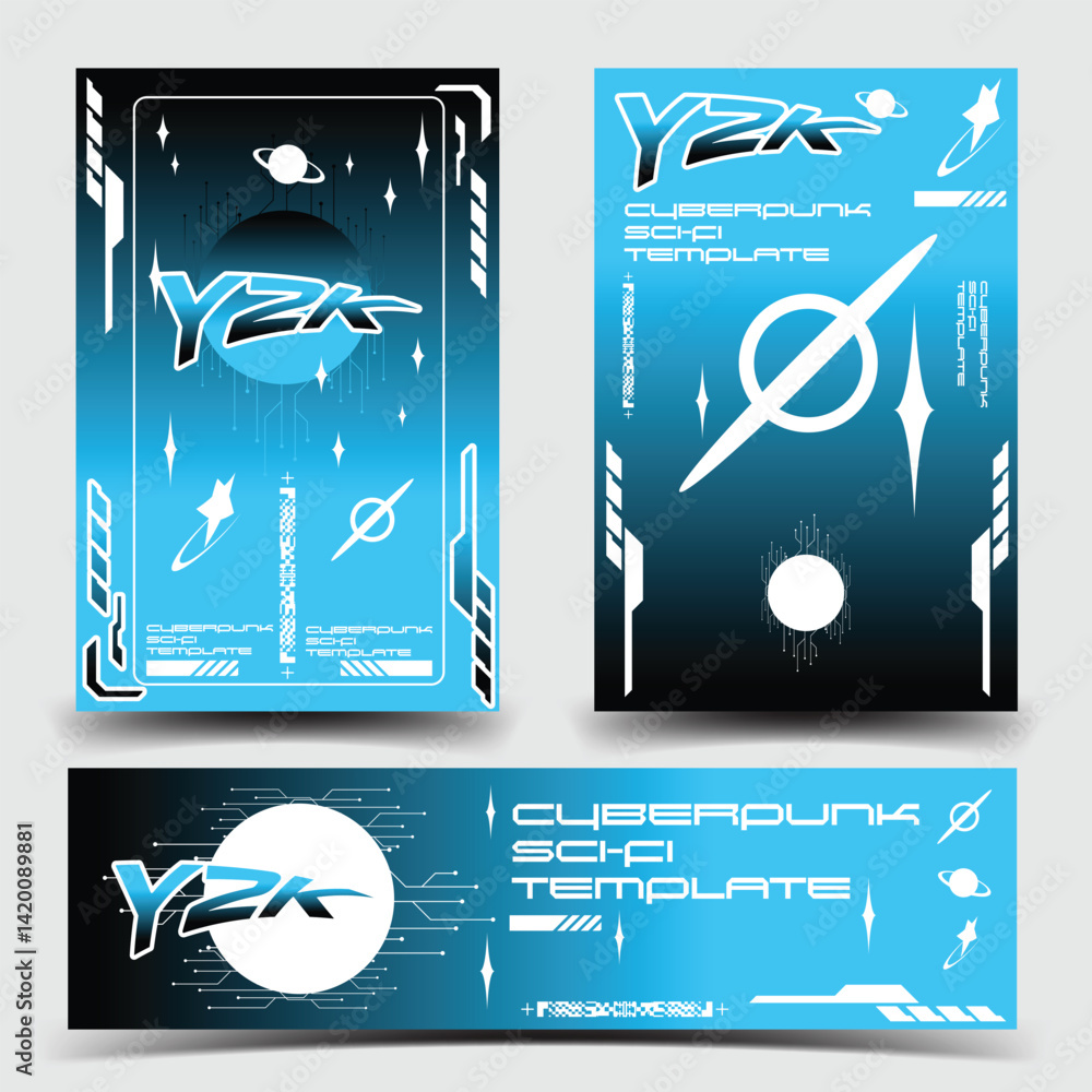 y2k 2000s scifi cyberpunk retro-futuristic layout template set ...