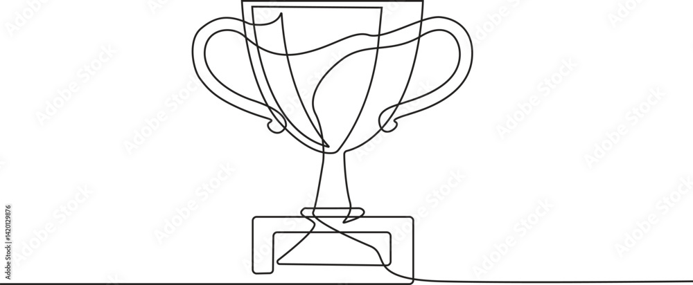 Continuous one line drawing award trophy cup. Single line drawing of ...
