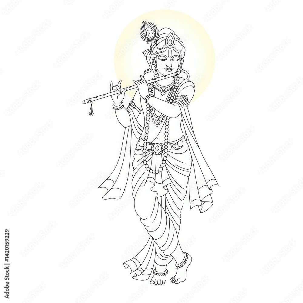 krishna line art glowing | minimal hindu god sketch 4k hd | lord ...