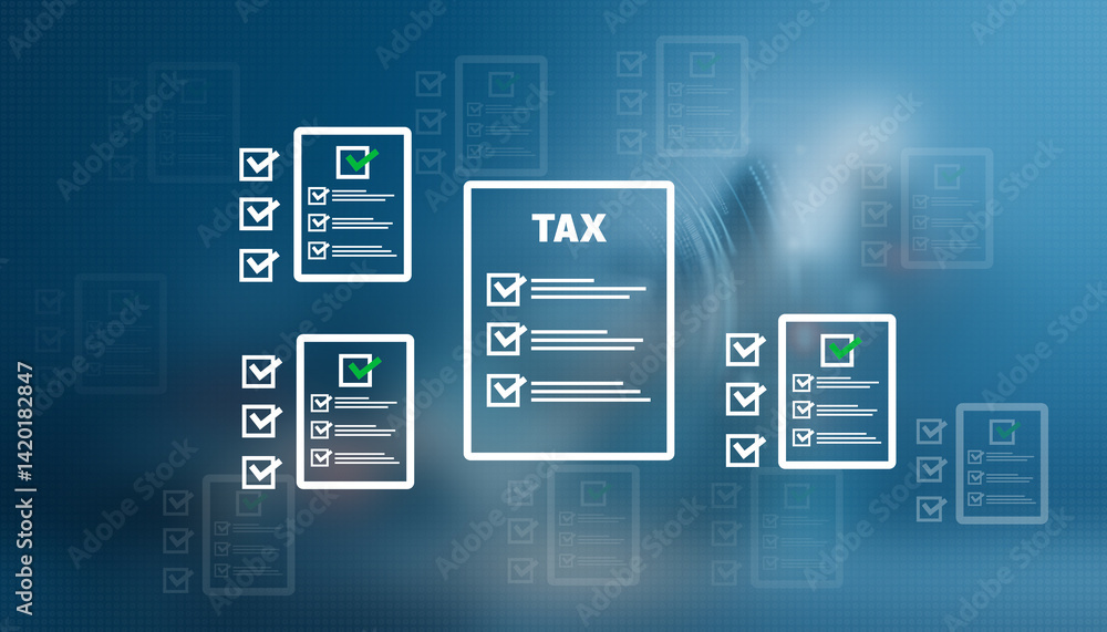 Digital tax checklist dashboard on dark blue background with check ...
