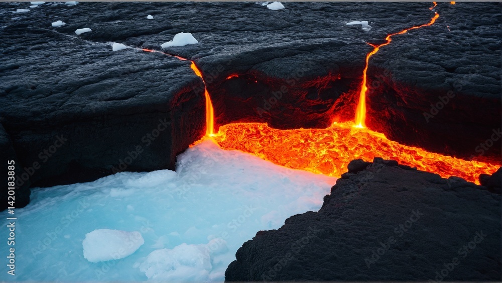 Where Fire Meets Ice: The Dramatic Dance of Lava Flowing into an Ice ...