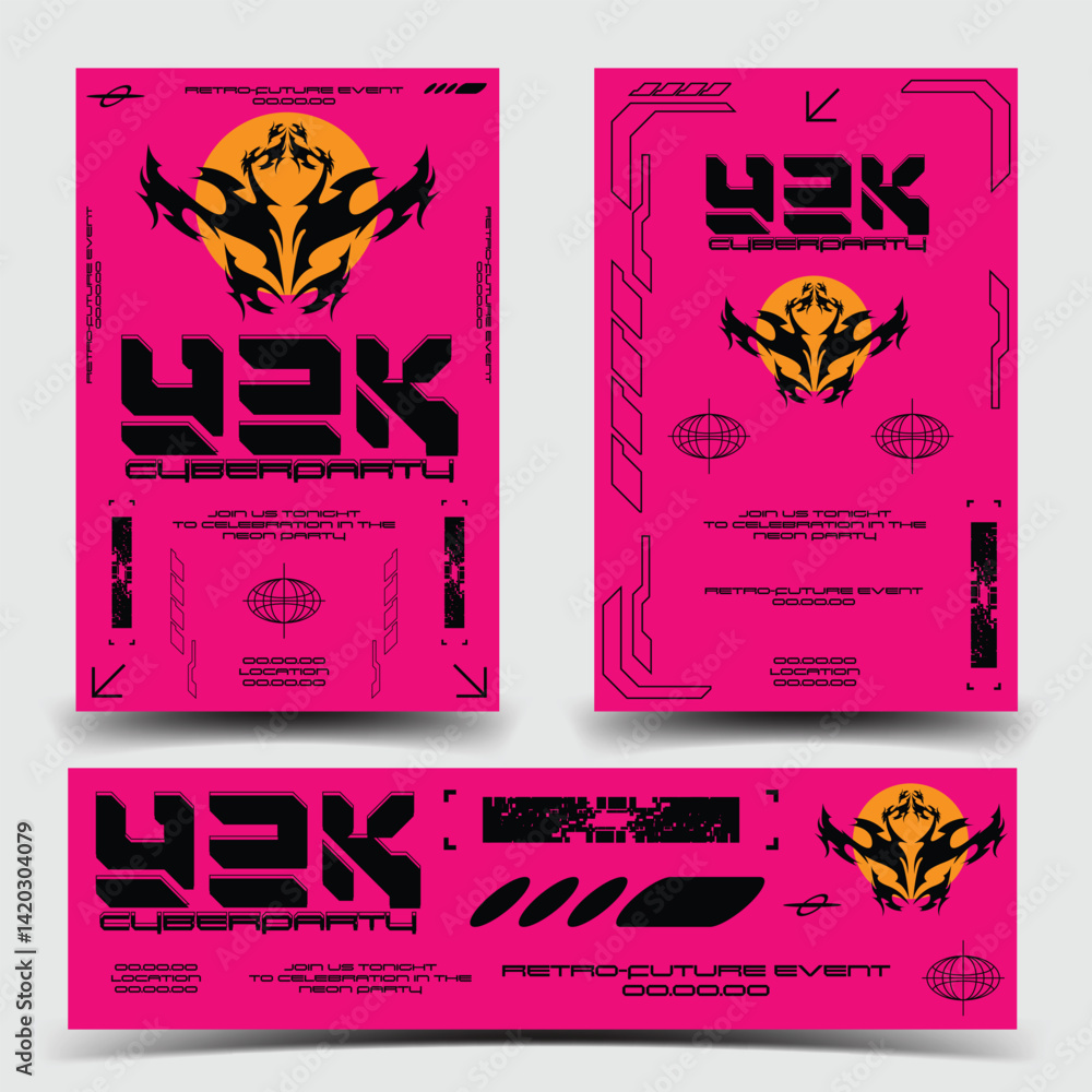 y2k 2000s scifi cyberpunk retro-futuristic layout template set dashboard for ux-ui application ...