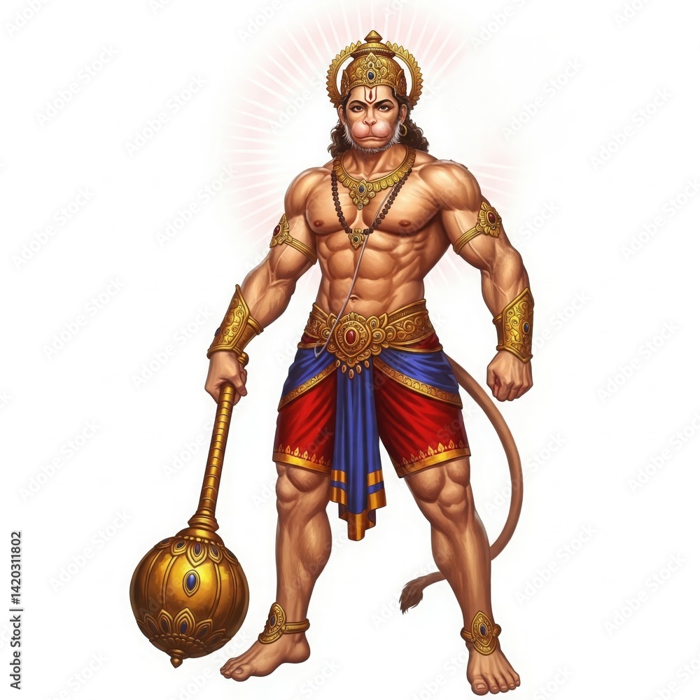 hanuman ji line art | powerful hanuman illustration | standing pose with gada | white background ...
