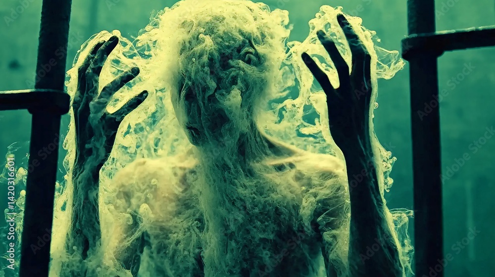 interpretation of a person made of mist dissolving inside a cell ...