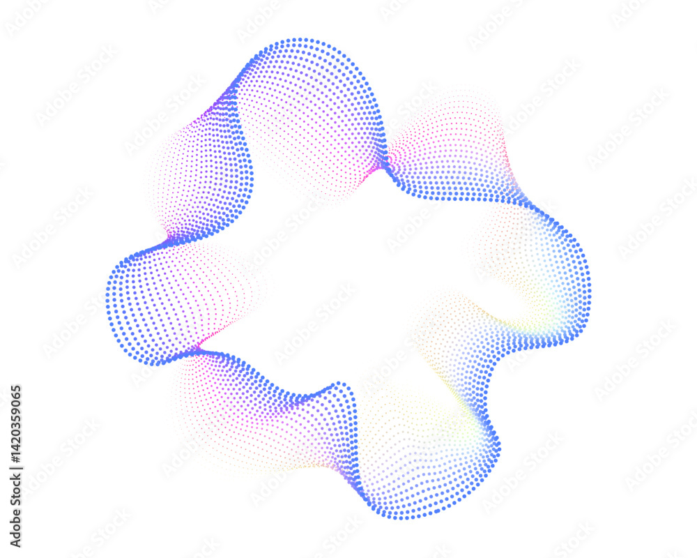 A set of multicolored neon sound dot waves. Sound curve, radial ...