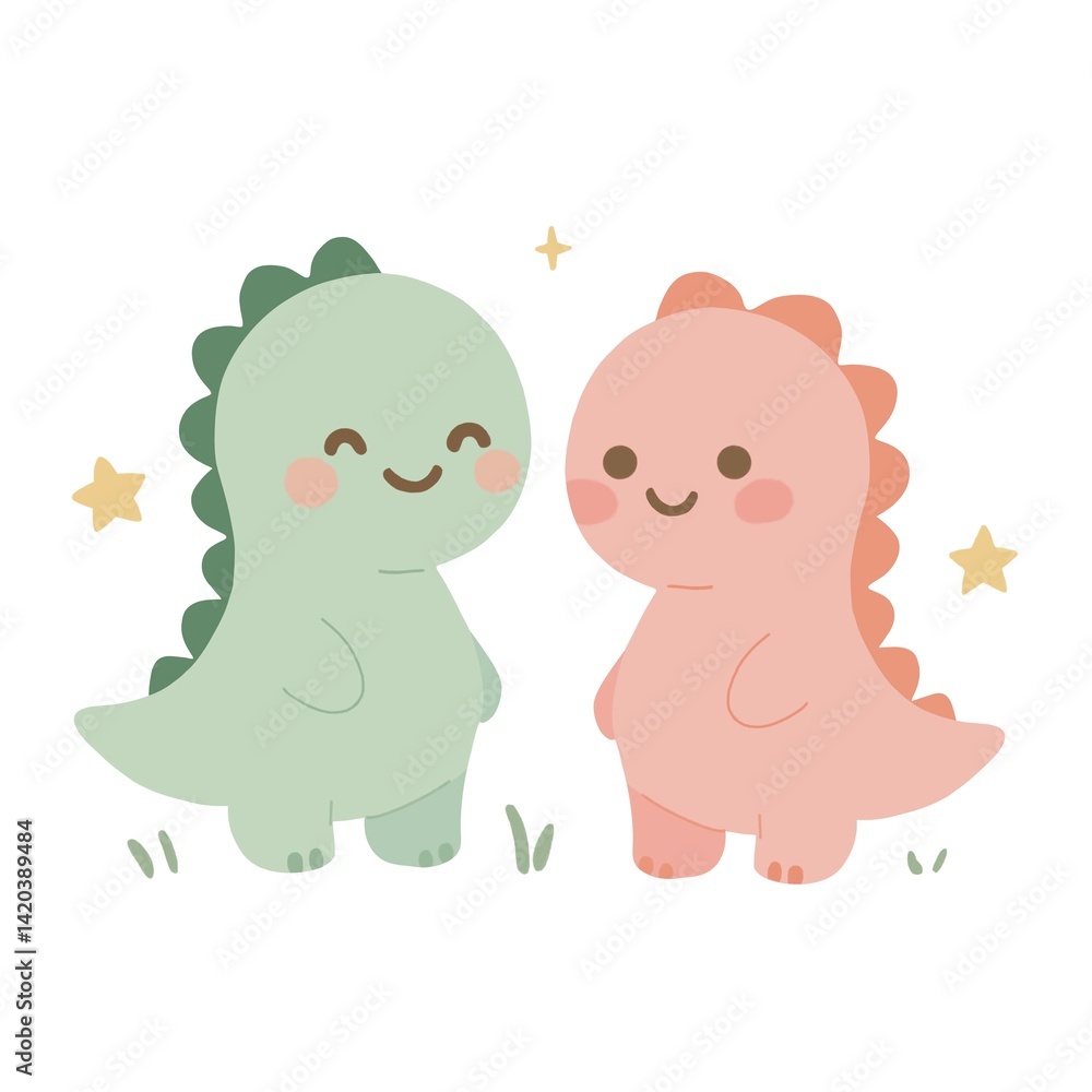 Cute pastel baby dinosaur illustration on white background – kawaii ...