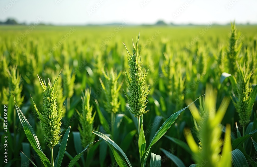 Green field with forage sorghum plants. Agriculture landscape, rural ...