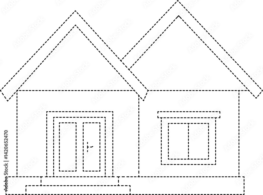 Vector house with dashed lines for kids tracing and coloring activity ...