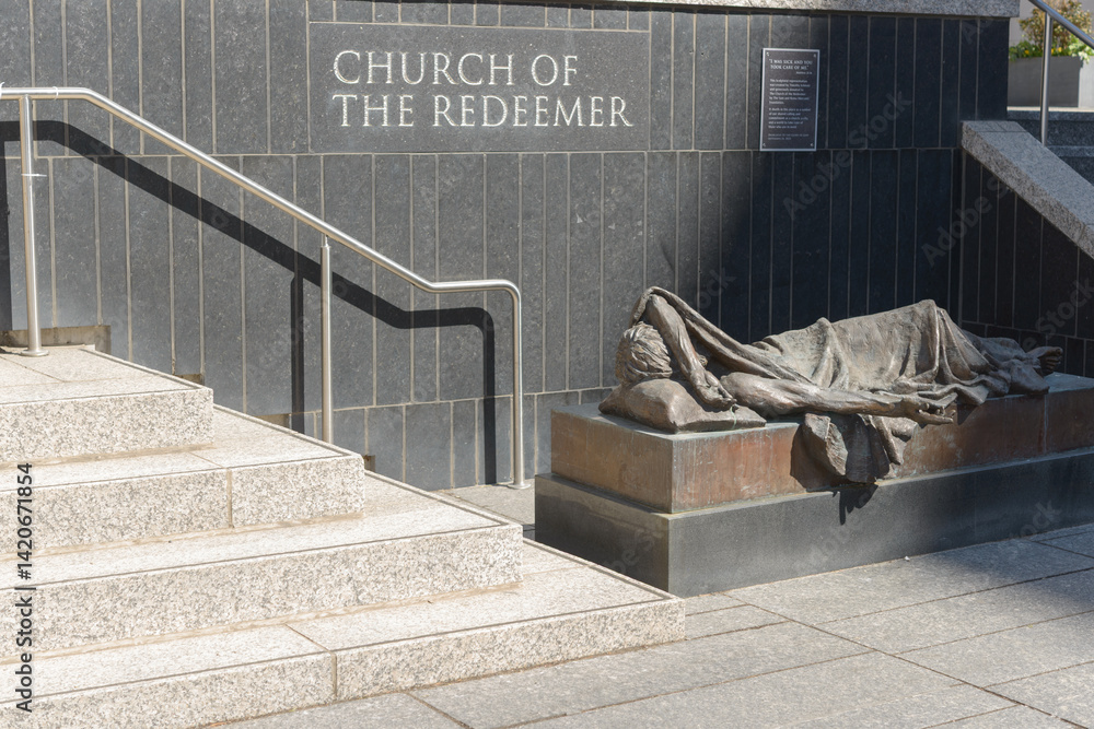 "Homeless Jesus", bronze sculpture, created by Timothy Schmalz, depicts ...