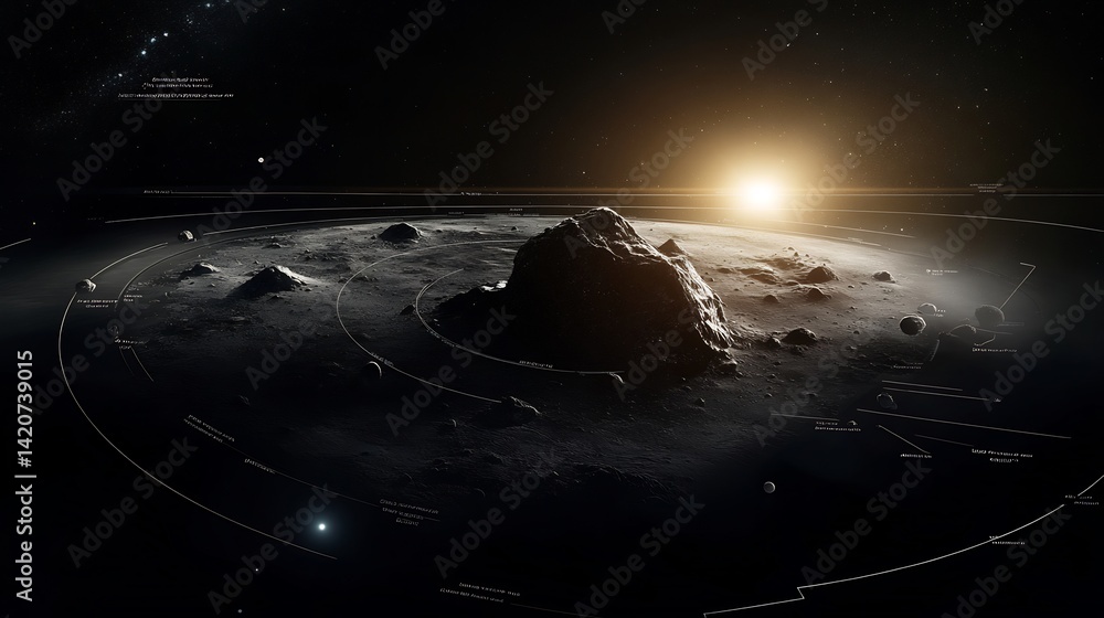 detailed map of the asteroid belt with labeled objects Stock ...