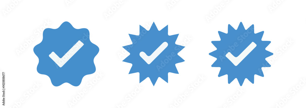 Set of social media verified icons. Tick in circle with zigzag ...