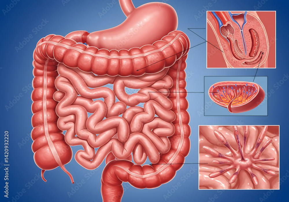 Human Digestive System Detailed Medical Illustration of Stomach, Small ...