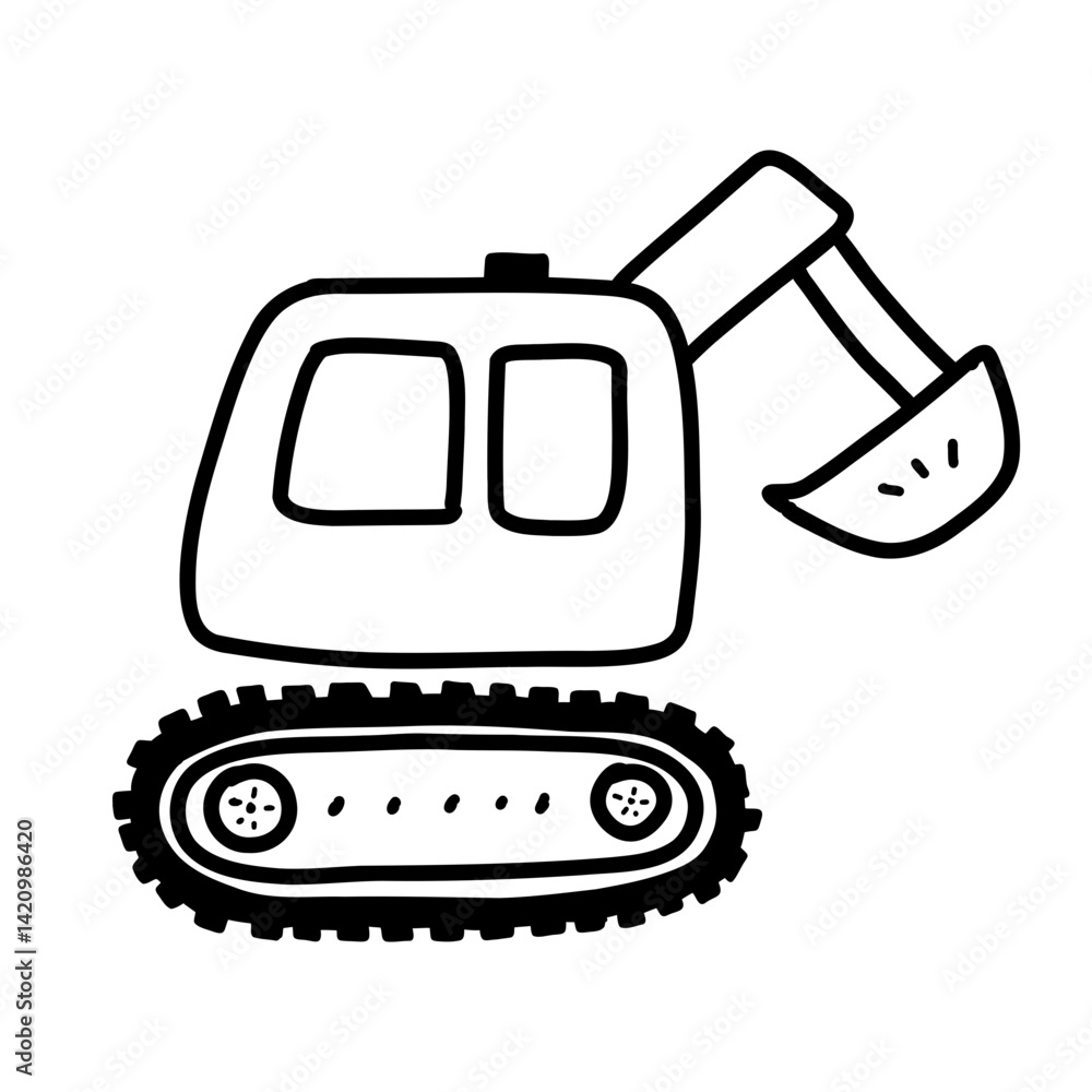cute black outline stroke excavator bulldozer digger loader ...